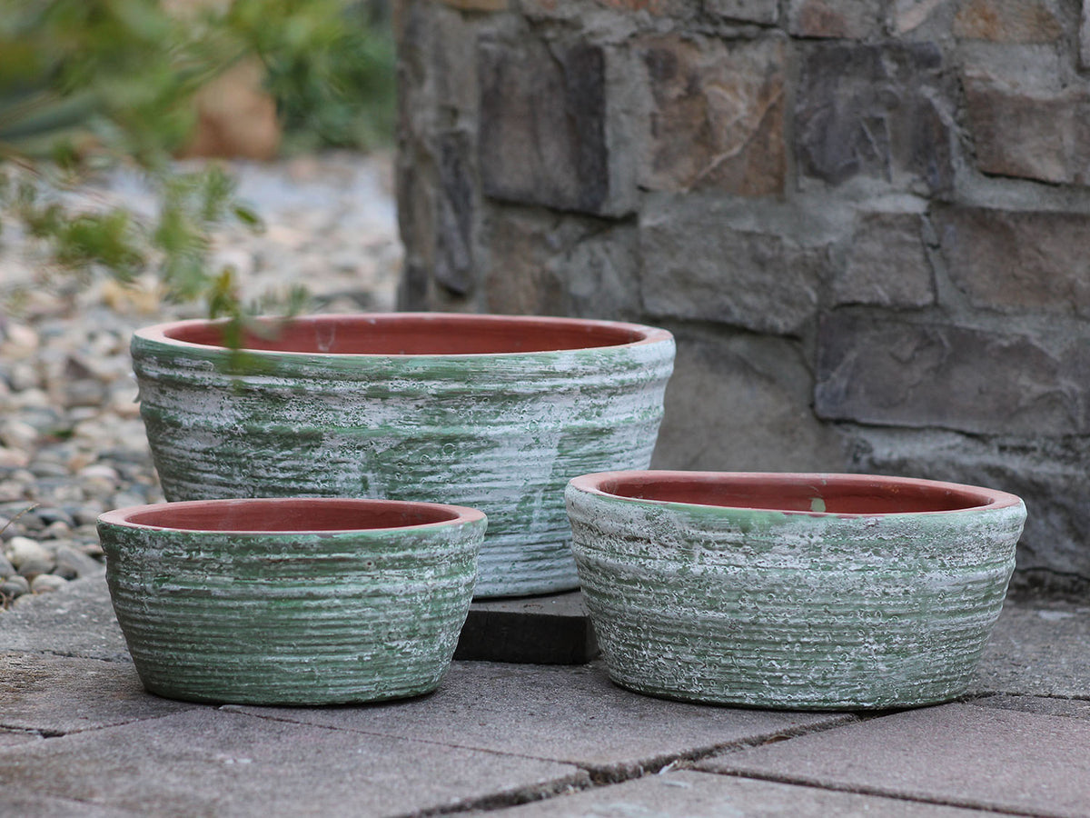English Tumbled Pots Low – Outdoor Garden Planters – PLANTATOREM
