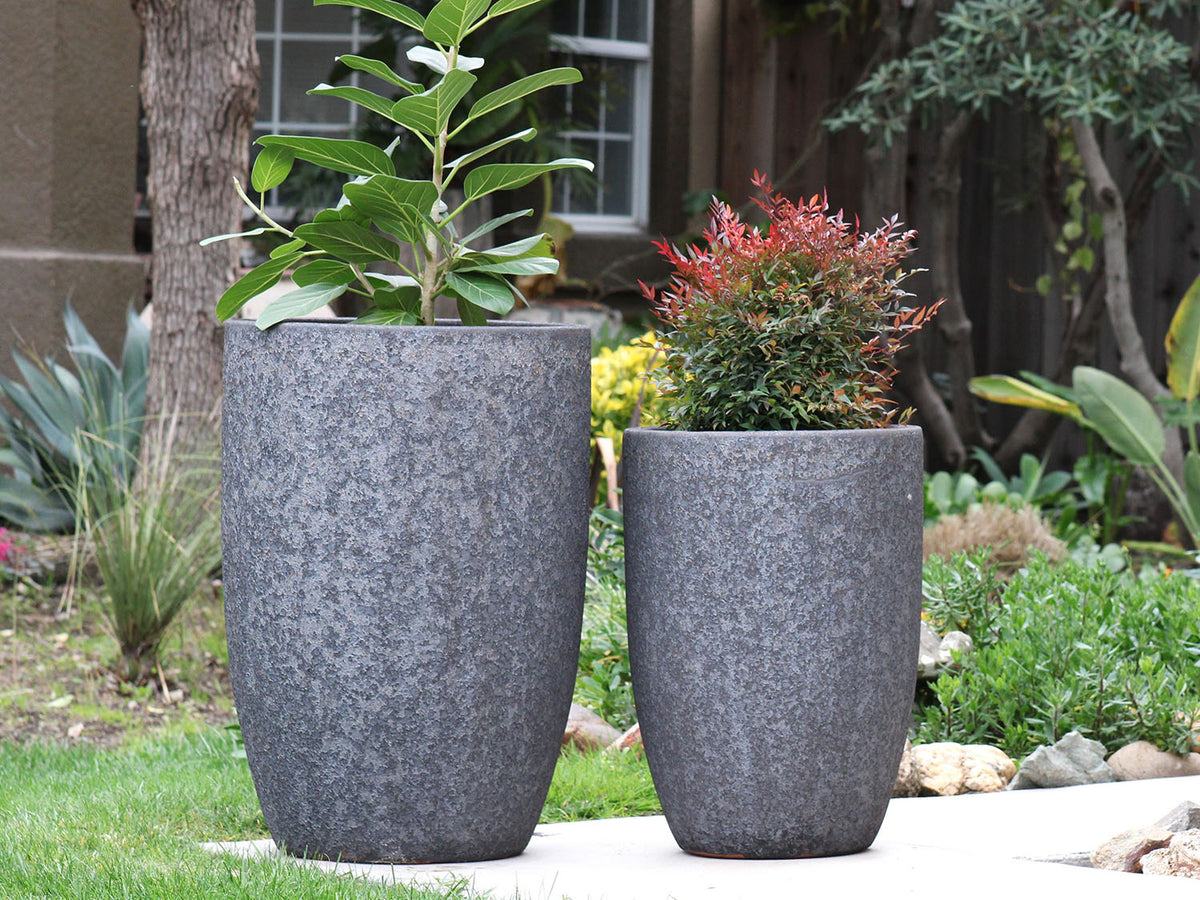 Tall Barrel Planters Set of 2 Silver Rock Finish for Outdoors – PLANTATOREM